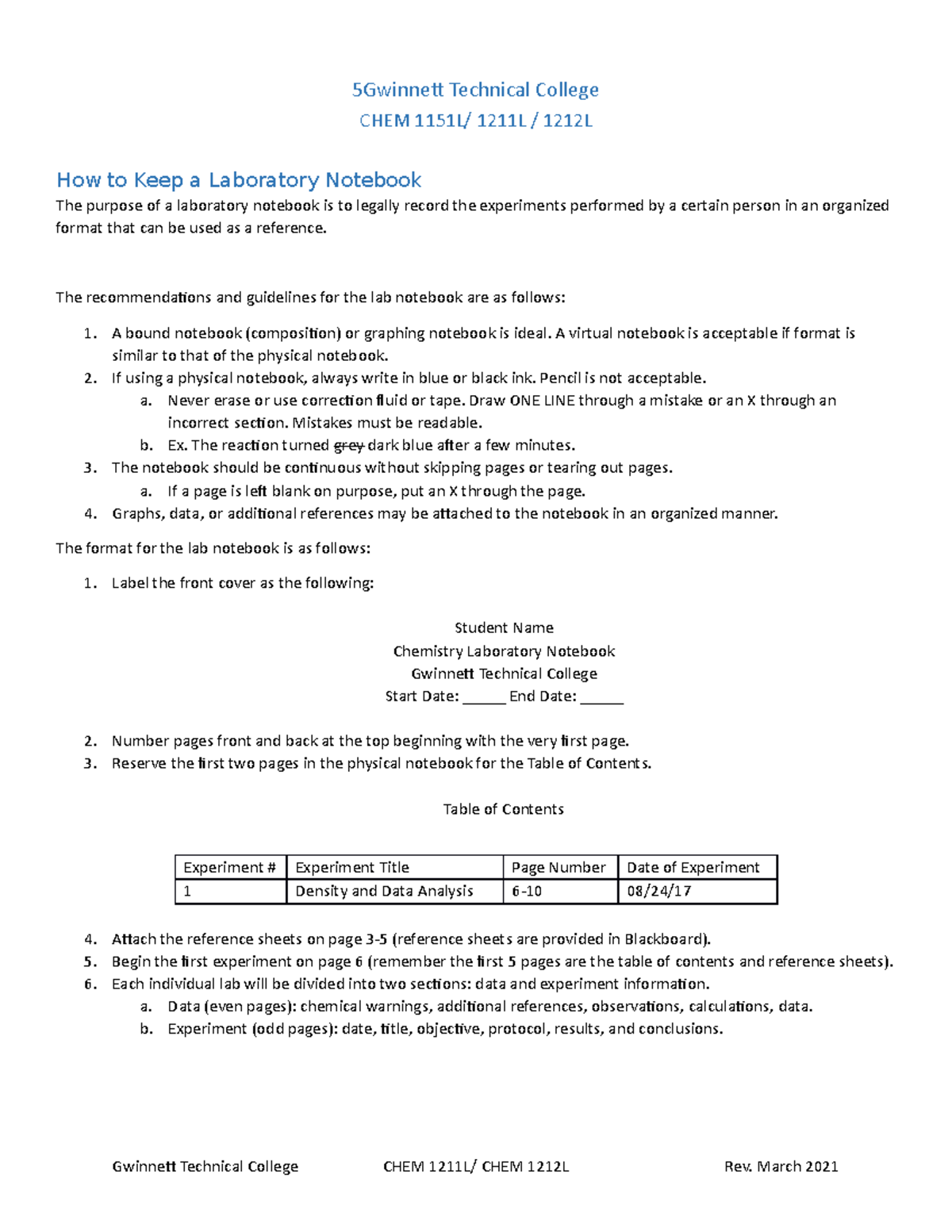 Guidelines for Keeping a Laboratory Notebook: CHEM 1151L/1211L/1212L ...