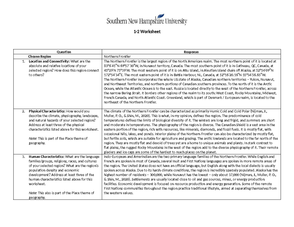 Worksheet on Northern Frontier Region: Location, Climate ...