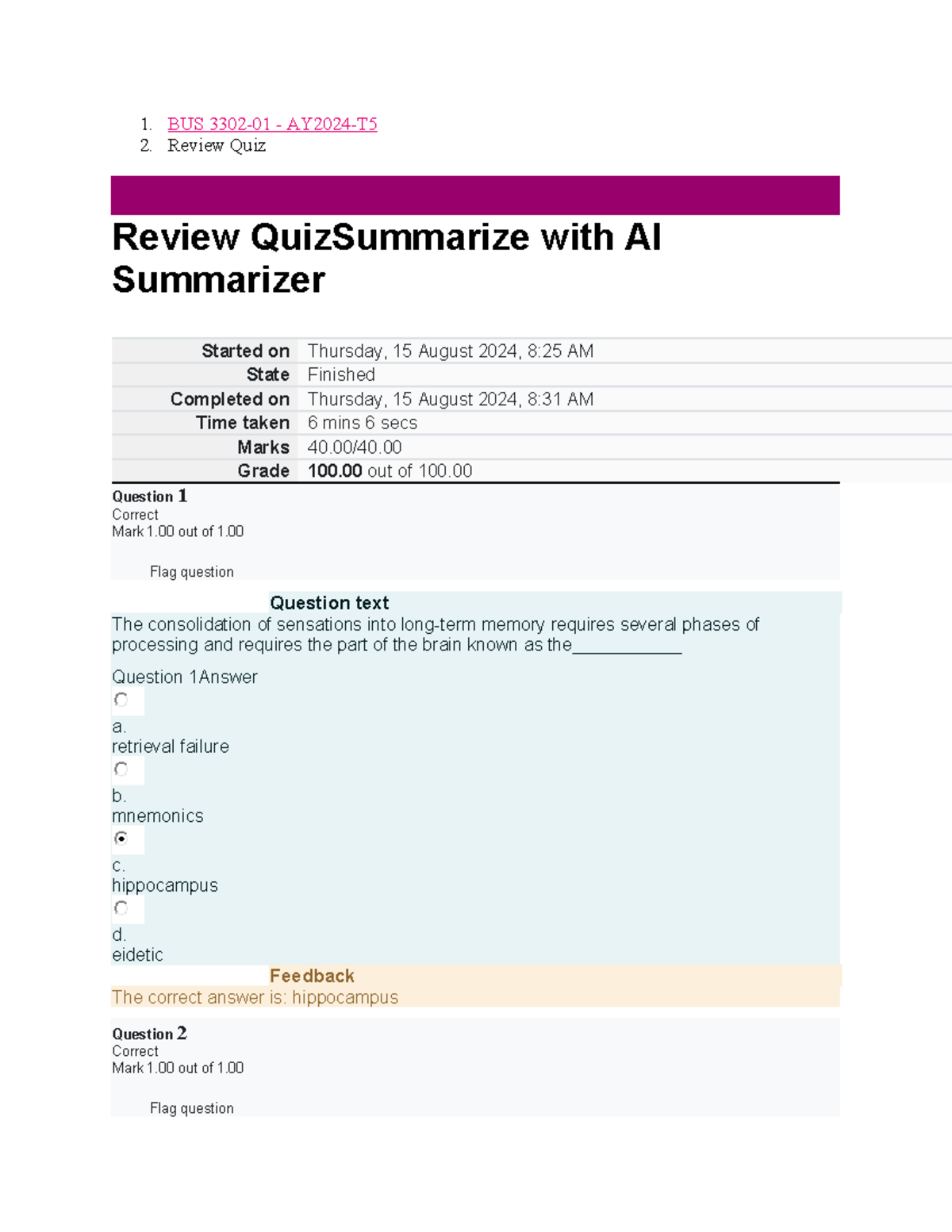 BUS 3302 Final Review Quiz: Key Concepts and Answers - Studocu