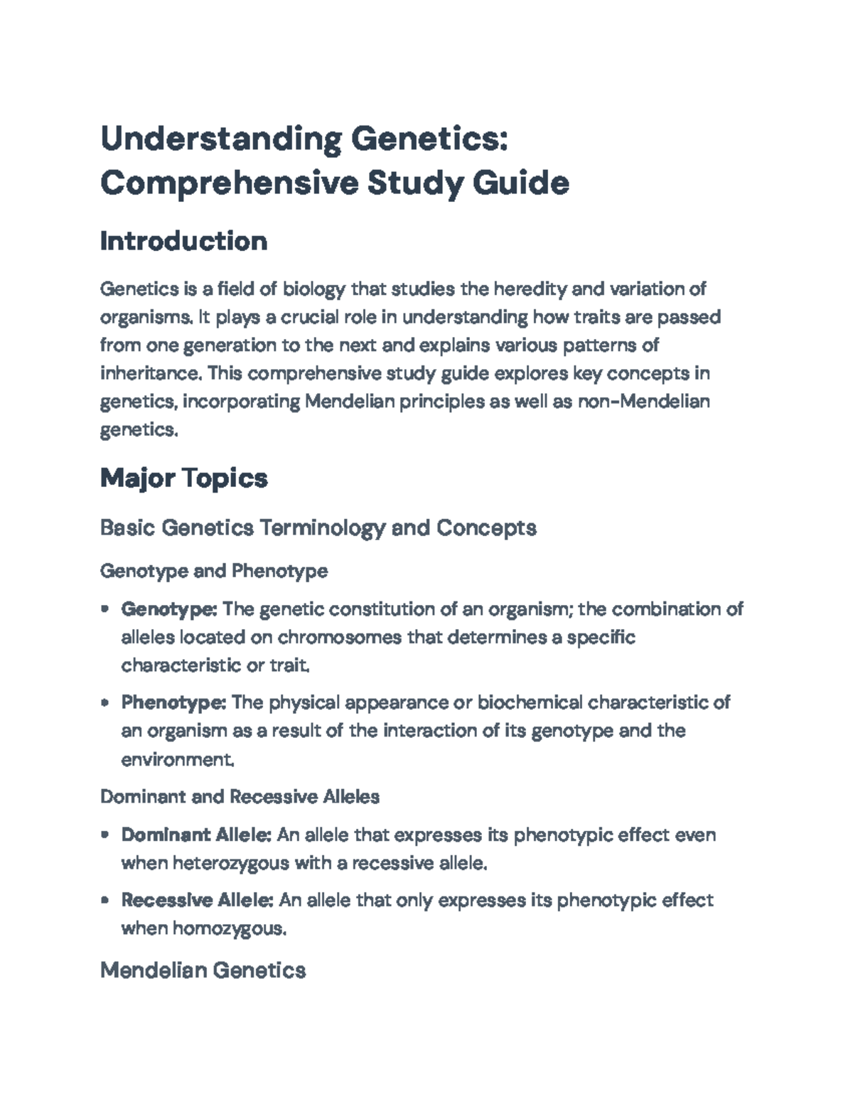Genetics Study Guide: Key Concepts in Mendelian & Non-Mendelian ...