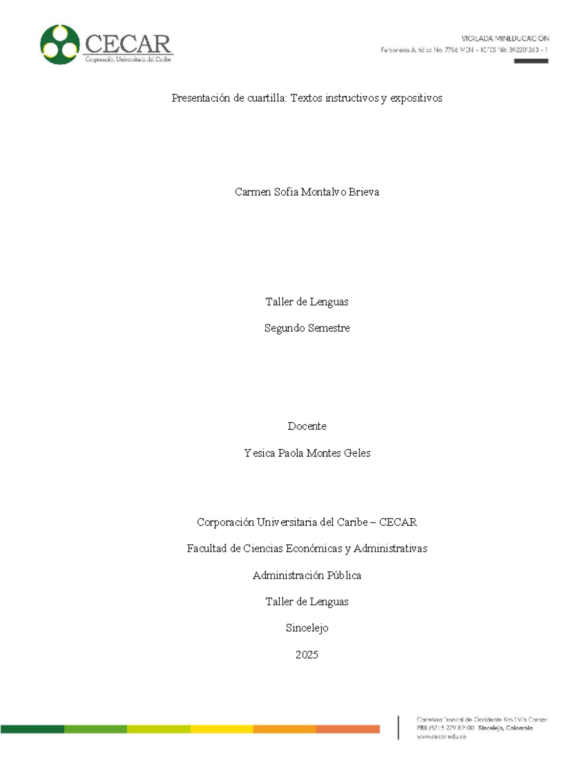 Formato de Plan Textual para el Escrito Final - Taller de Lenguas CECAR ...