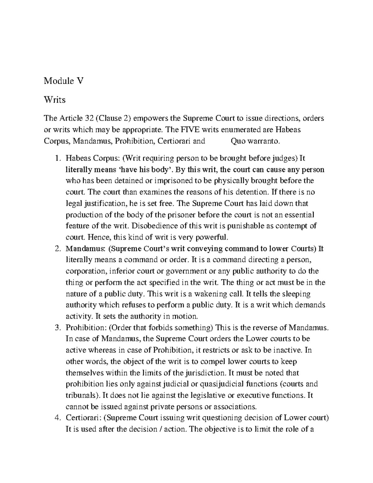 Module 5 - Module V Writs The Article 32 (Clause 2) empowers the ...