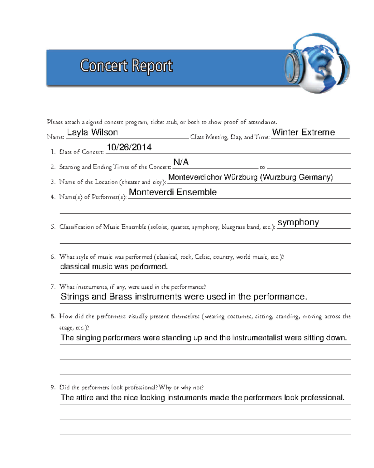 Concert report example for Music Appreciation - Please attach a signed ...