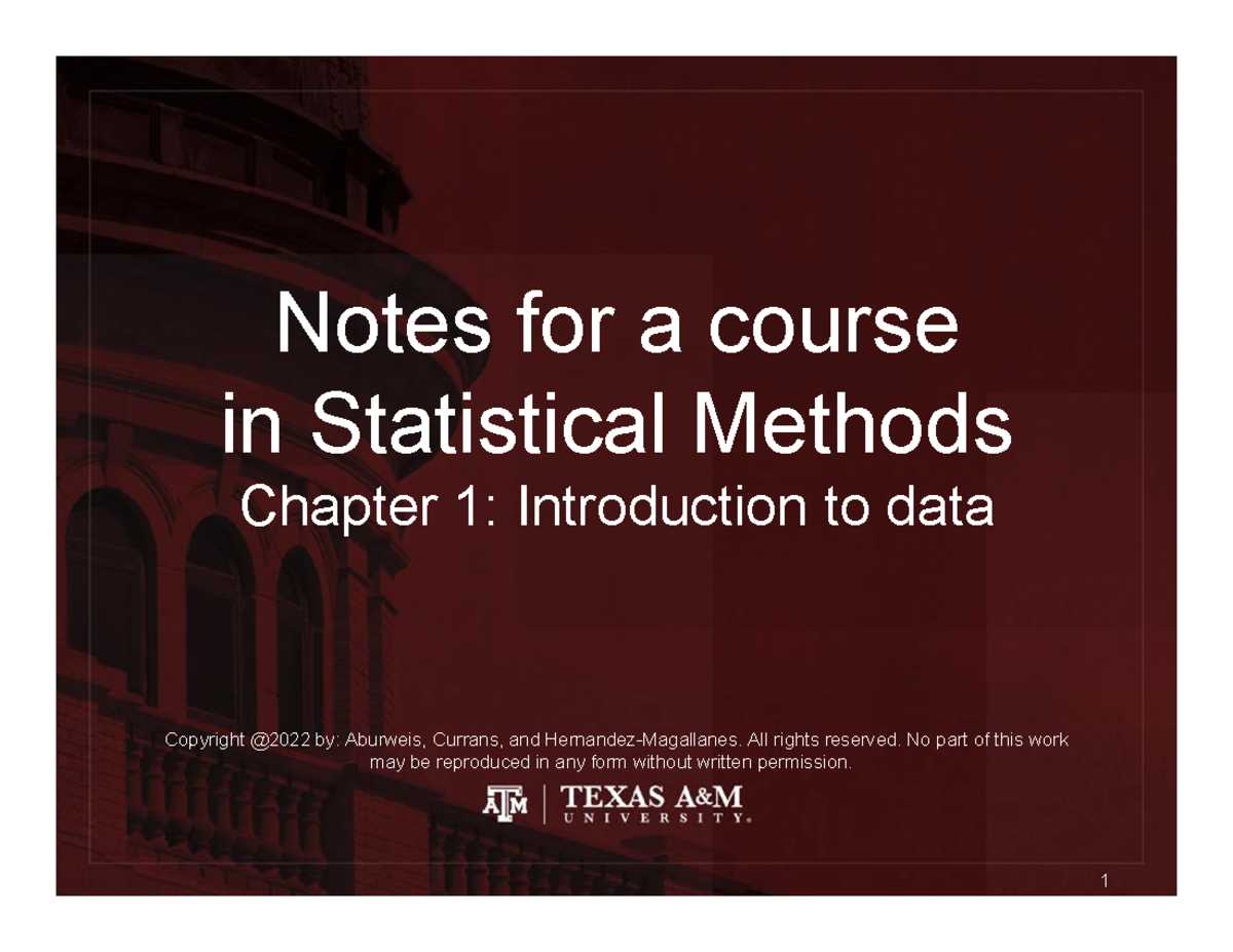 Statistical Methods Stat101 Introductory Notes On Data Analysis