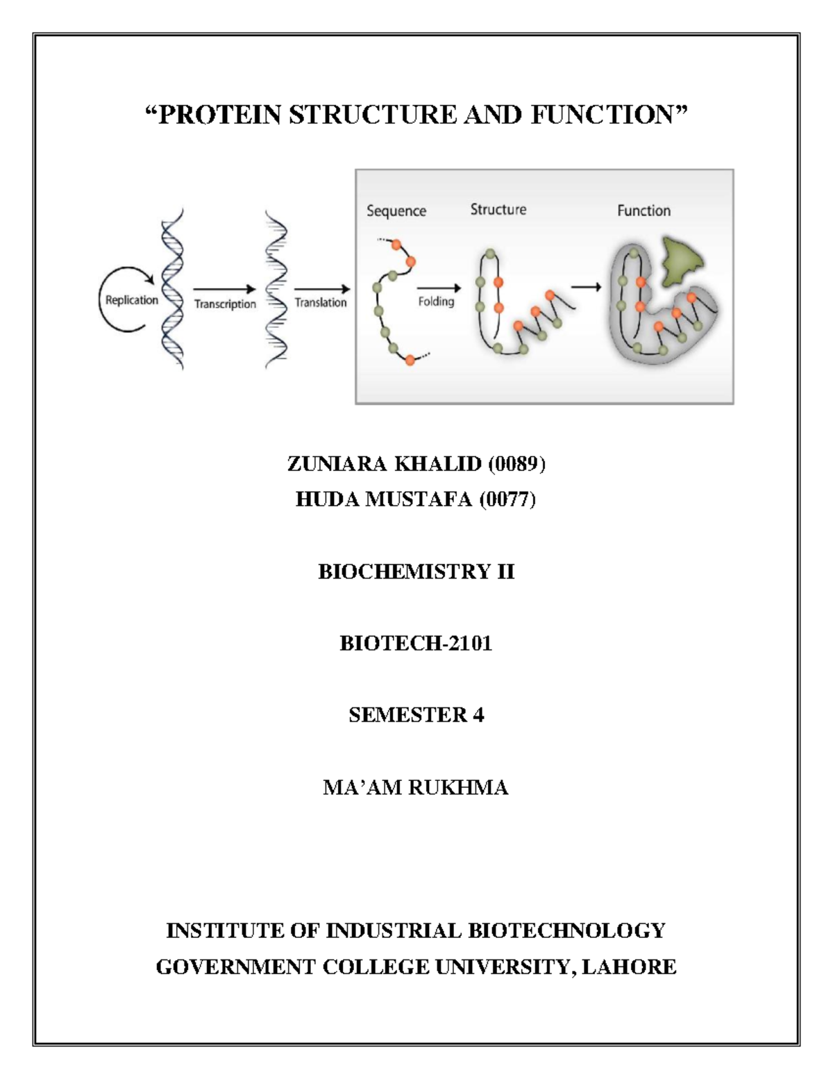 Protein Structure and Function: Insights for Biochemistry II (0089 ...
