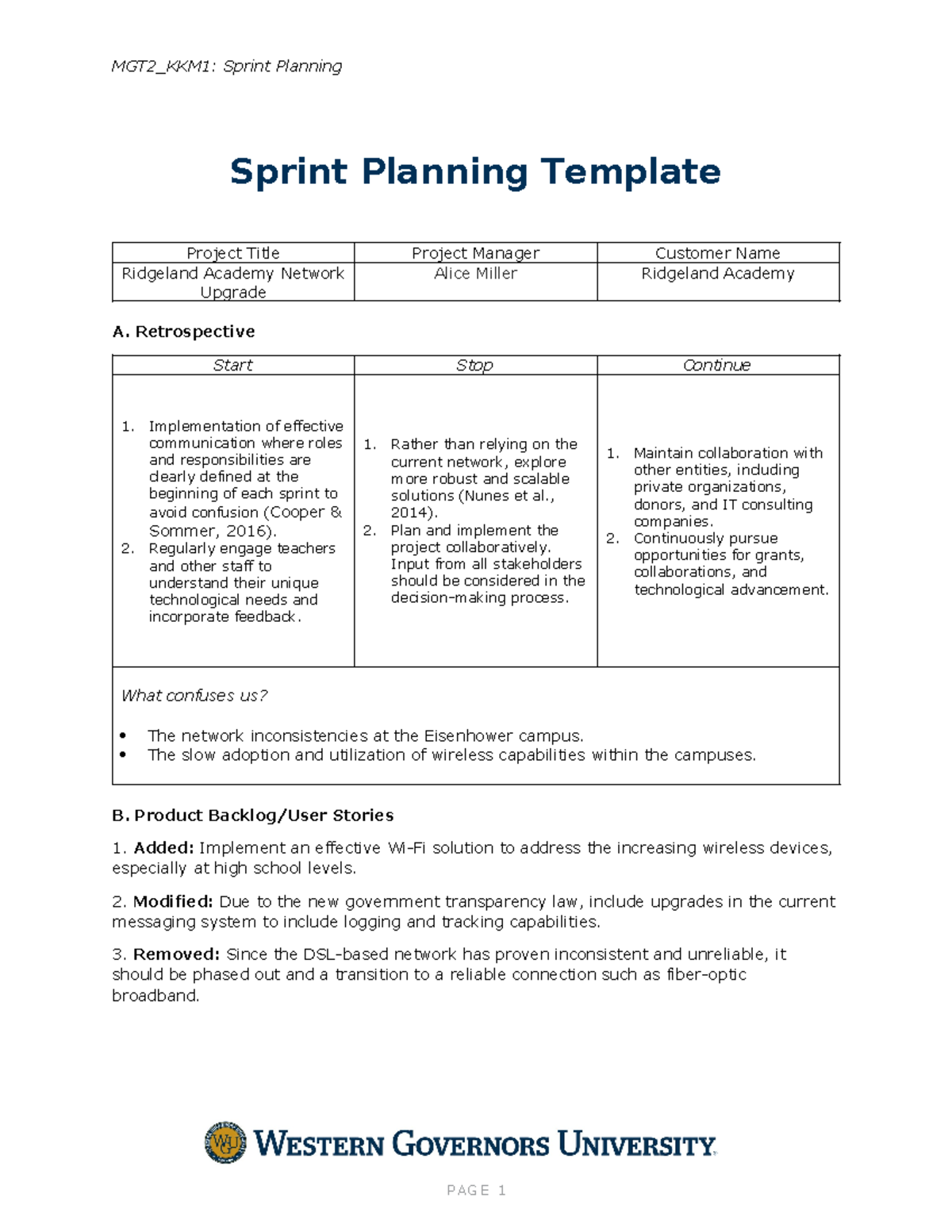 Sprint Planning For Ridgeland Network Upgrade Revised - MGT2_KKM1 ...