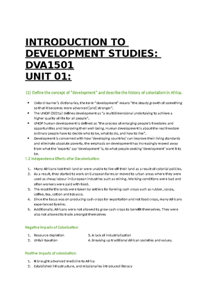 Dva1501 - Exam notes - DVA 1501 INTRODUCTION TO DEVELOPMENT STUDIES 24 ...
