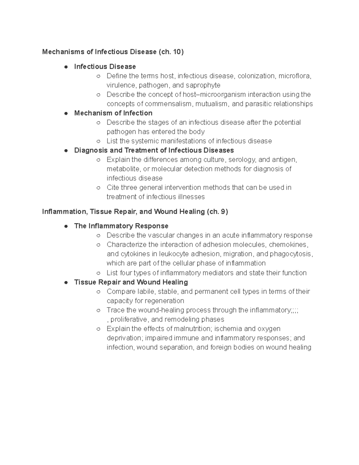 Infectious Disease Mechanisms & Inflammation Review (Ch. 9 & 10) - Studocu