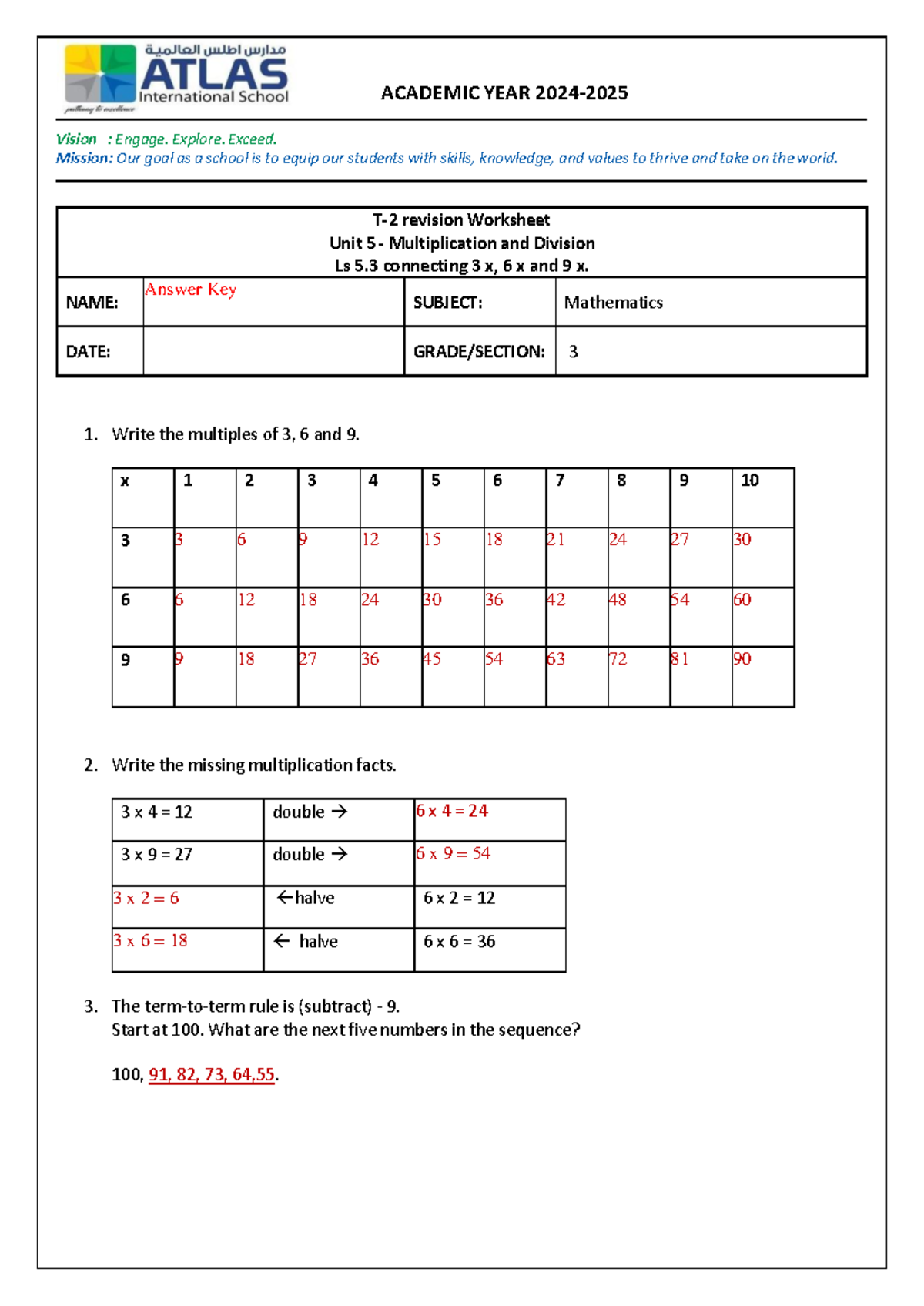 Mathematics 3: Unit 5 Ls 5.3 Revision Worksheet & Answer Key - Studocu