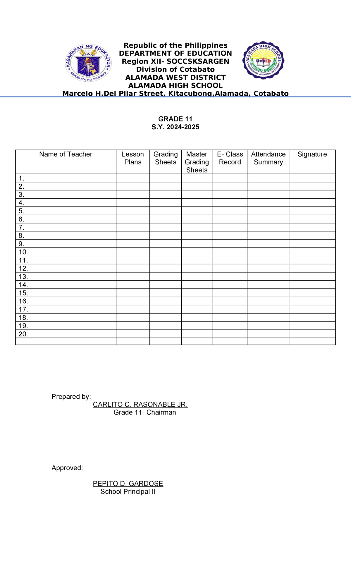 Checklist - Republic of the Philippines DEPARTMENT OF EDUCATION Region ...