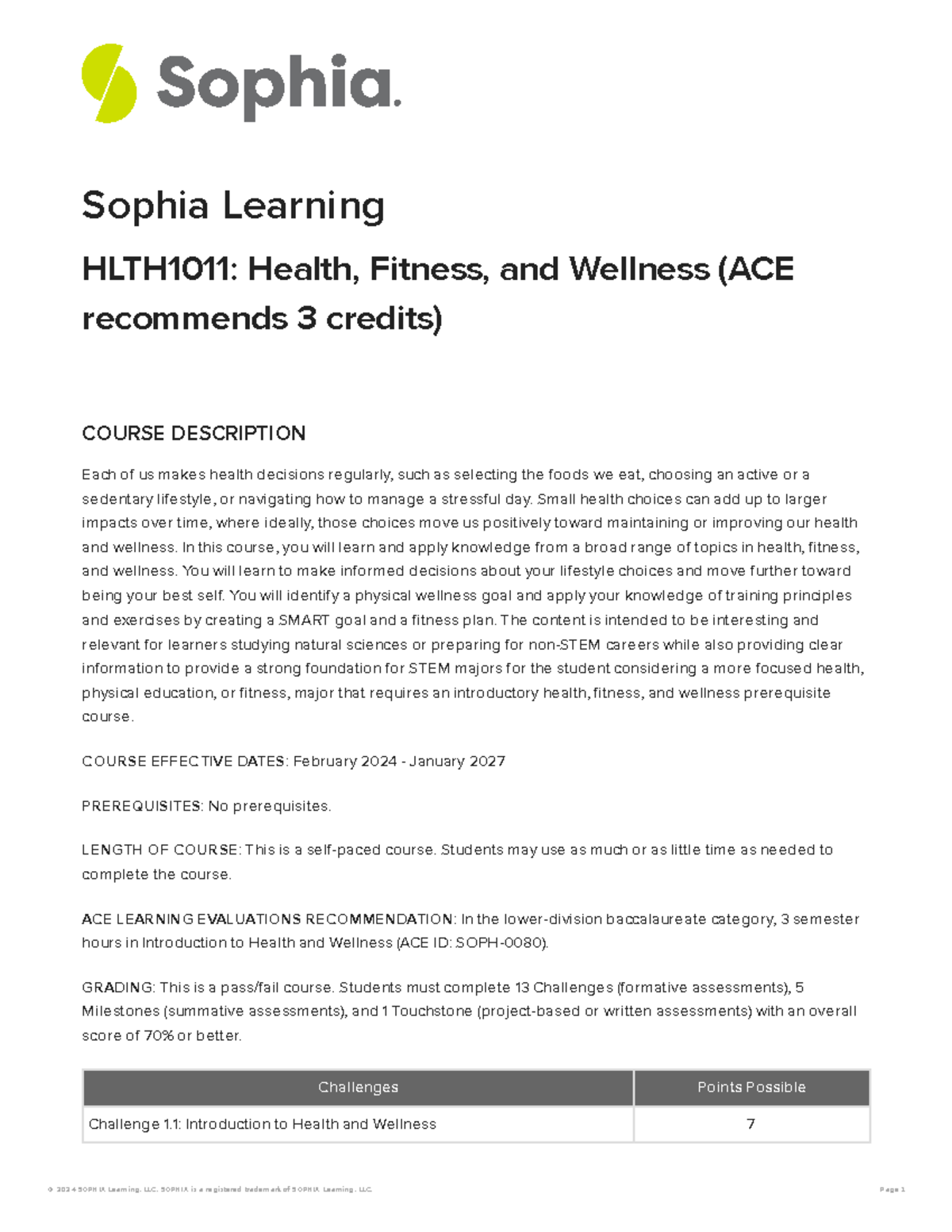 Sophia HLTH1011 - Health, Fitness, and Wellness Syllabus (2024-2027 ...