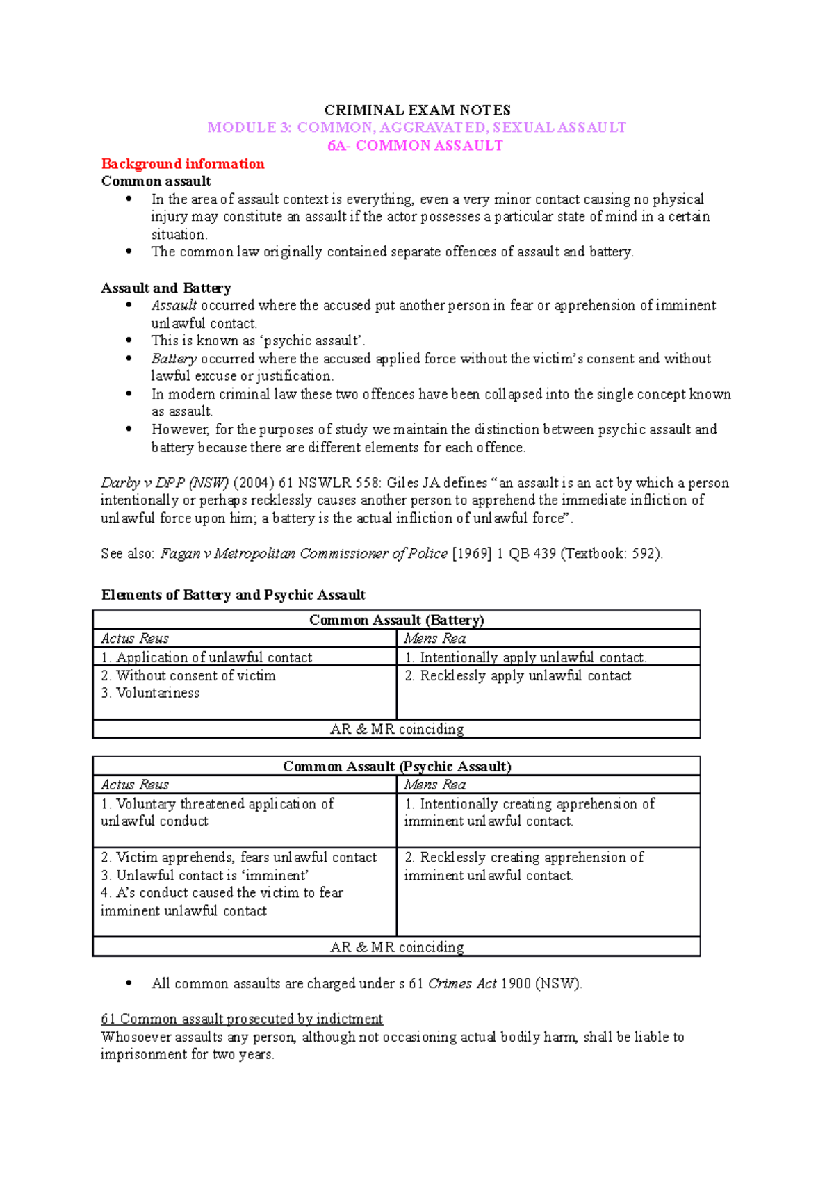 CRIM EXAM Notes - CRIMINAL EXAM NOTES MODULE 3: COMMON, AGGRAVATED ...