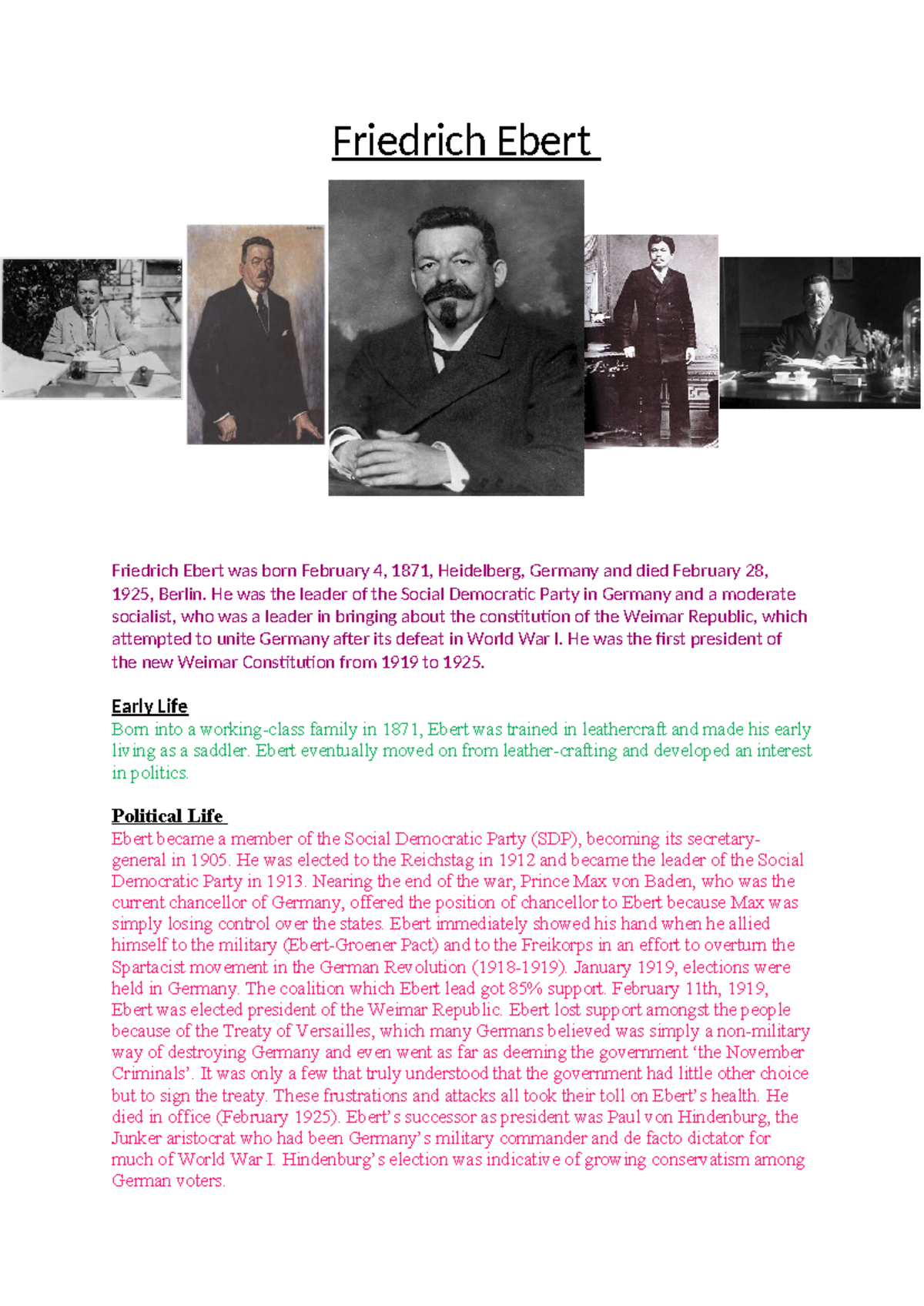 Friedrich Ebert: Key Political Figure of the Weimar Republic (1871-1925 ...