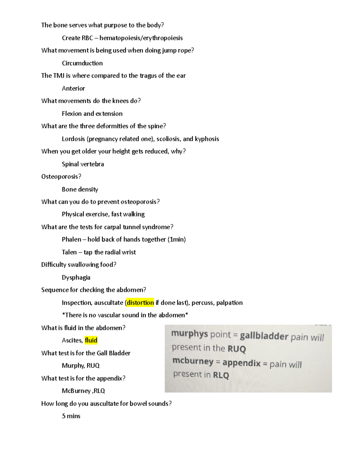 Exam 2 review - The bone serves what purpose to the body? Create RBC ...