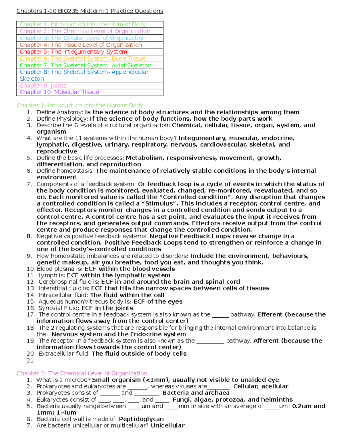 BIO235 Midterm 1 Study Guide: Key Concepts & Practice Questions - Studocu
