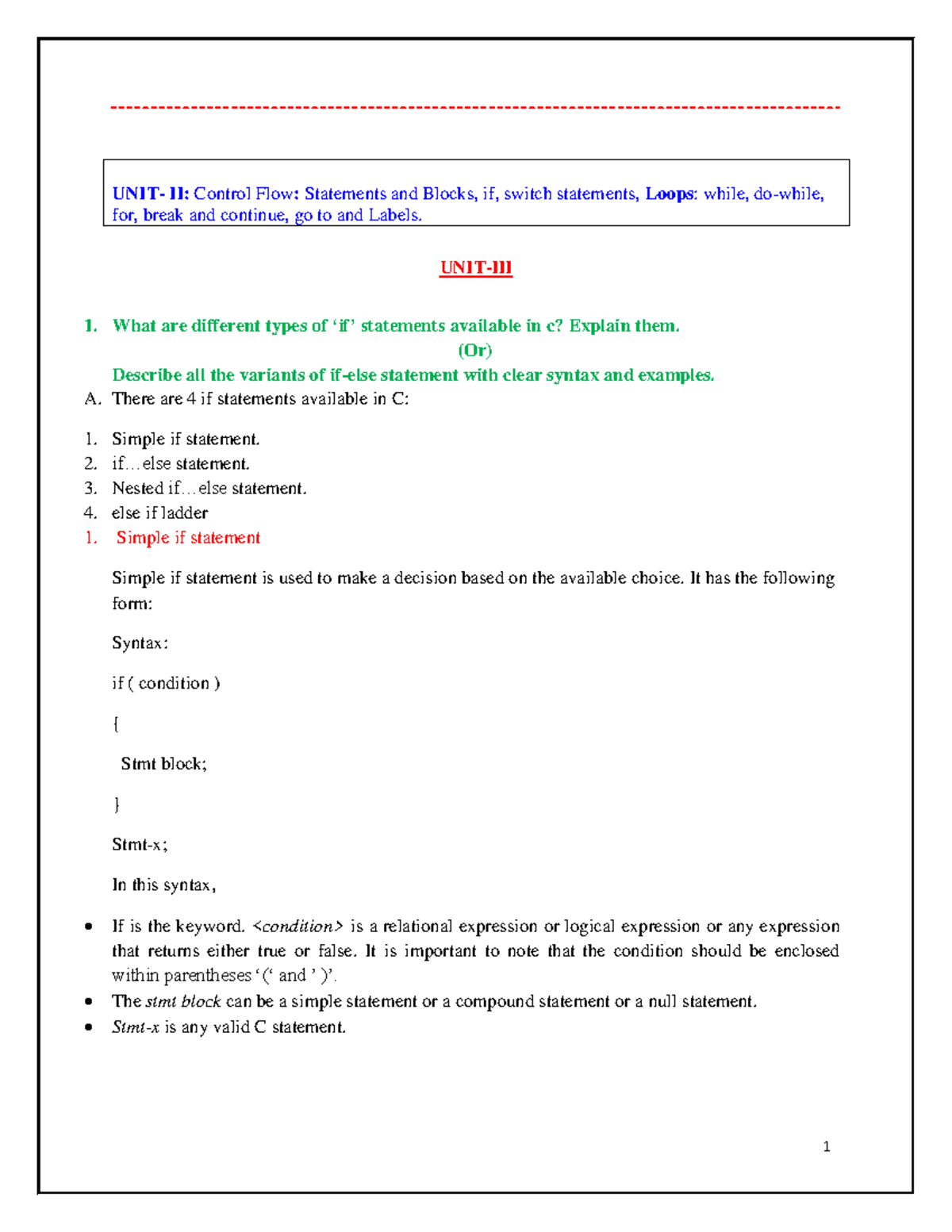 C Programming Control Flow: Statements, Loops, and Examples (CS101 ...