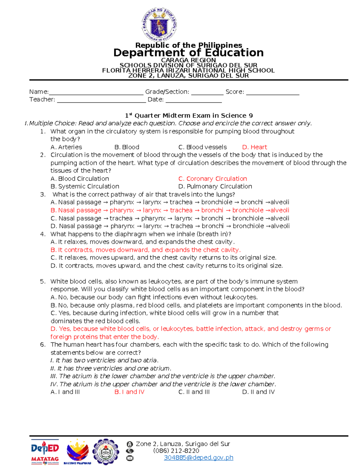 Science 9 (Q1) Midterm Exam Questions and Answers - Studocu