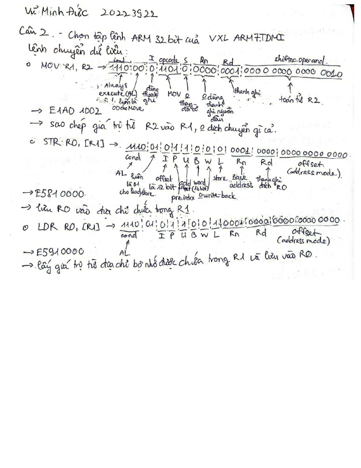 Câu 2 ARM - bài tập chuyển mã máy của Thầy Hoàng Mạnh Thắng. Good luck for someone who found ...