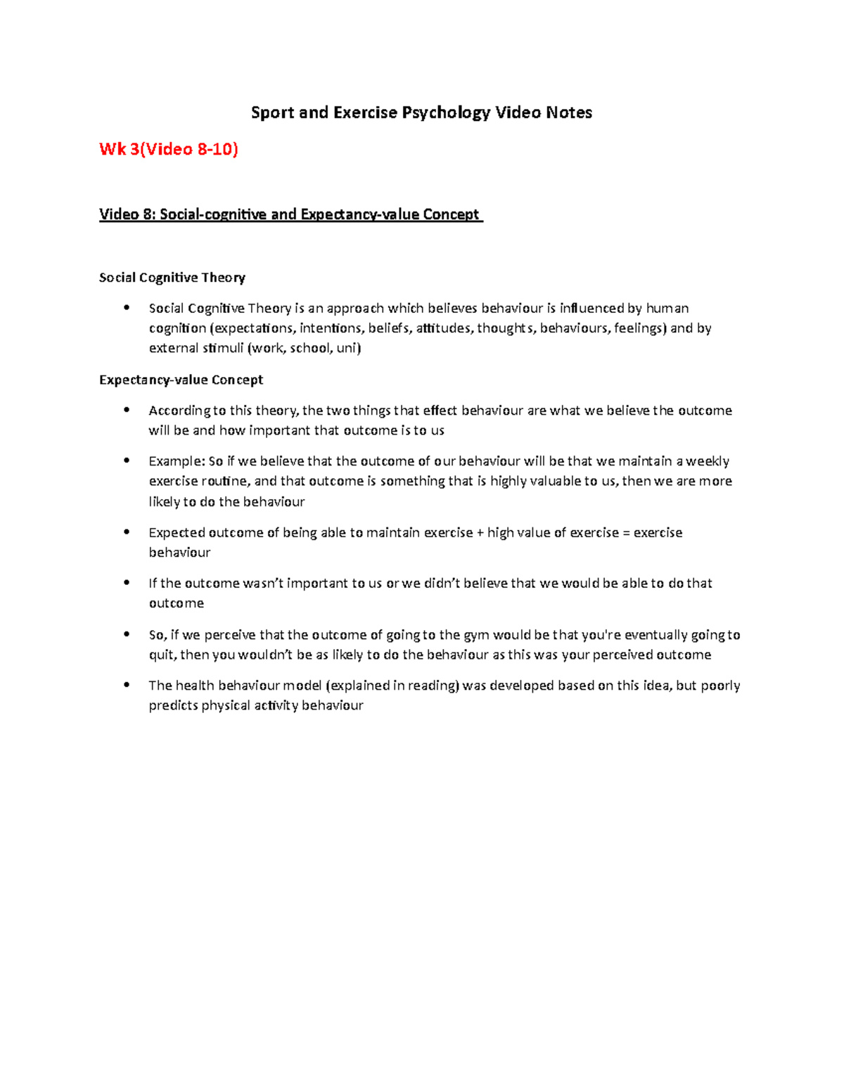 Sport and Exercise Psychology Video Notes 8-10 - Sport and Exercise ...