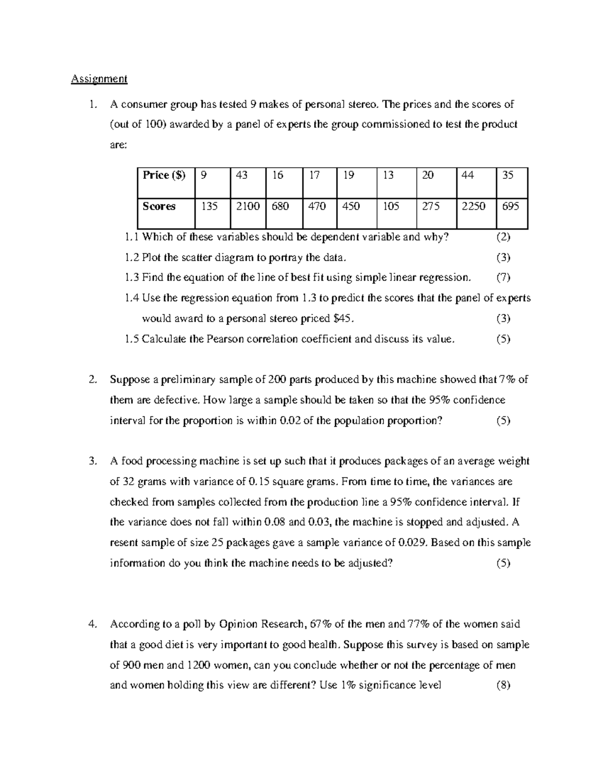 Assignment - PRACTICE: Analysis of Statistics & Regression Techniques - Studocu