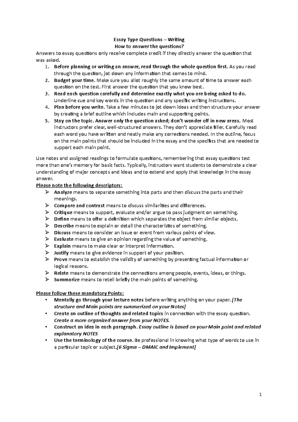 Effective Strategies for Essay-Type Questions in Assessments - Studocu
