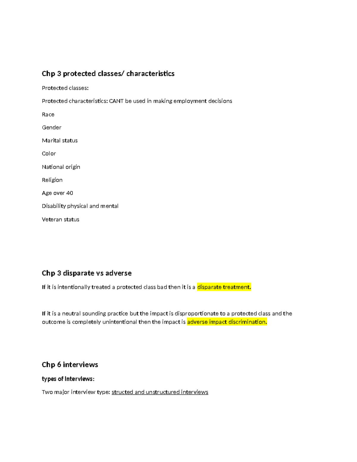 C202 Final Exam Notes: Protected Classes & Interview Techniques - Studocu
