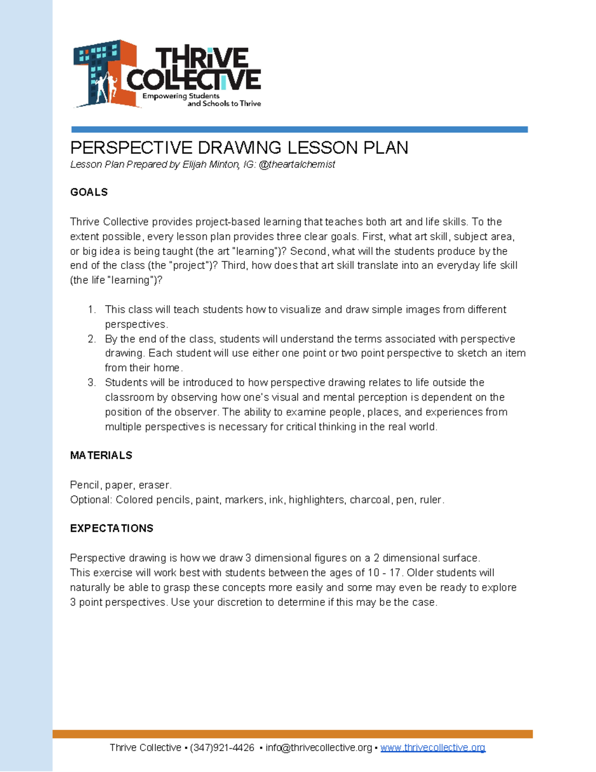 Perspective Drawing Lesson Plan by Elijah Minton (Art Course) - Studocu