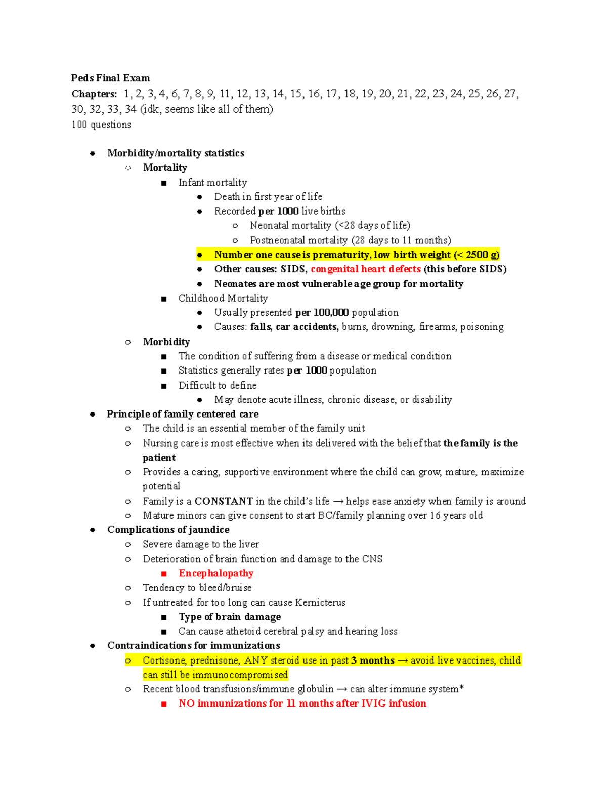 Peds Peds Final Exam Study Guide - Key Concepts & Critical Info - Studocu