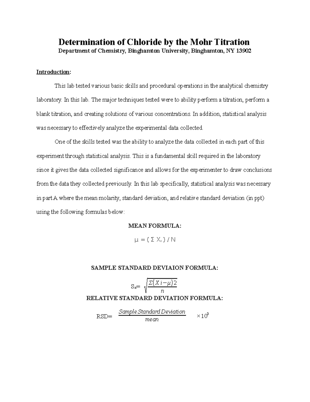 LAB 4 - Lab Report 4: Chem 221 - Determination of Chloride by the Mohr ...
