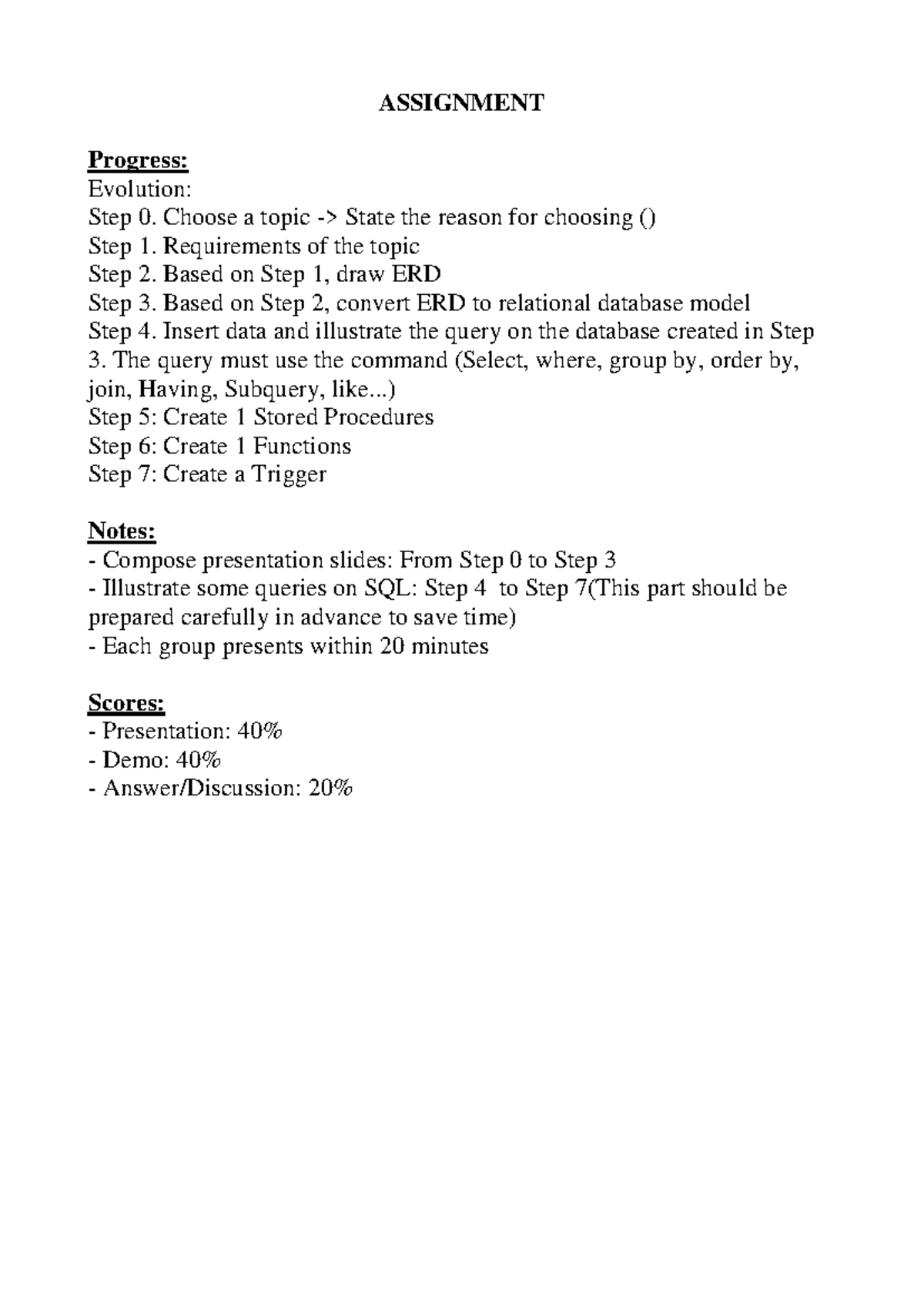 CS101 Assignment Requirements and Steps for Database Project - Studocu