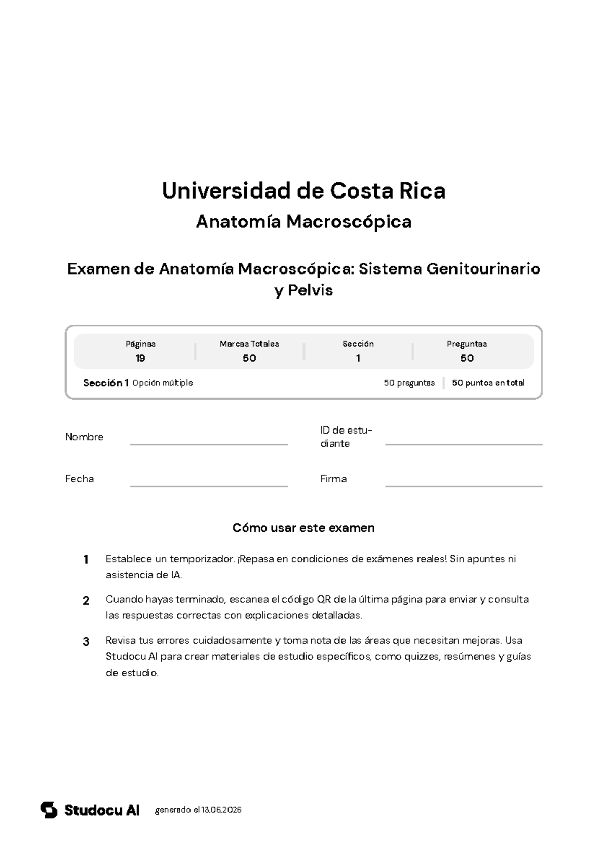 Examen Final de Anatomía: Sistema Genitourinario y Pelvis - Studocu