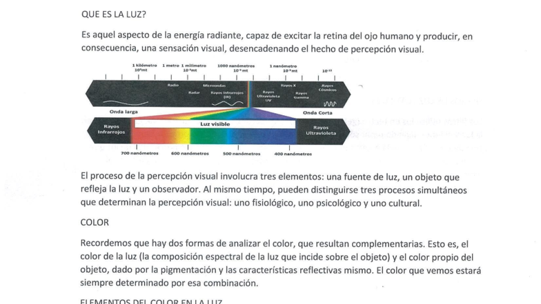 Colores y Luz: Apuntes sobre Percepción Visual y Espectro - Studocu