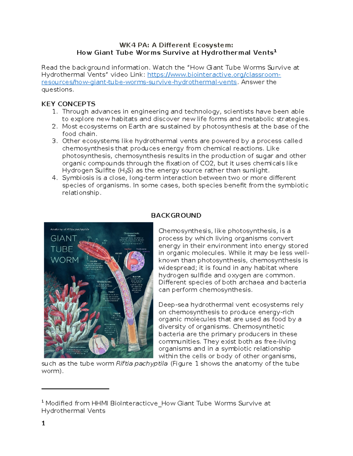 WK4 PA: Exploring Survival of Giant Tube Worms at Hydrothermal Vents ...