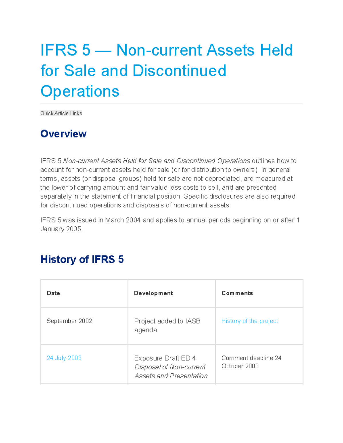 Pfrs 5 - pfrs 5 - IFRS 5 — Non-current Assets Held for Sale and ...