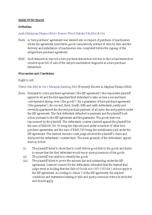 Hire Purchase Law - notes with cases - HIRE PURCHASE LAW Hire Purchase ...