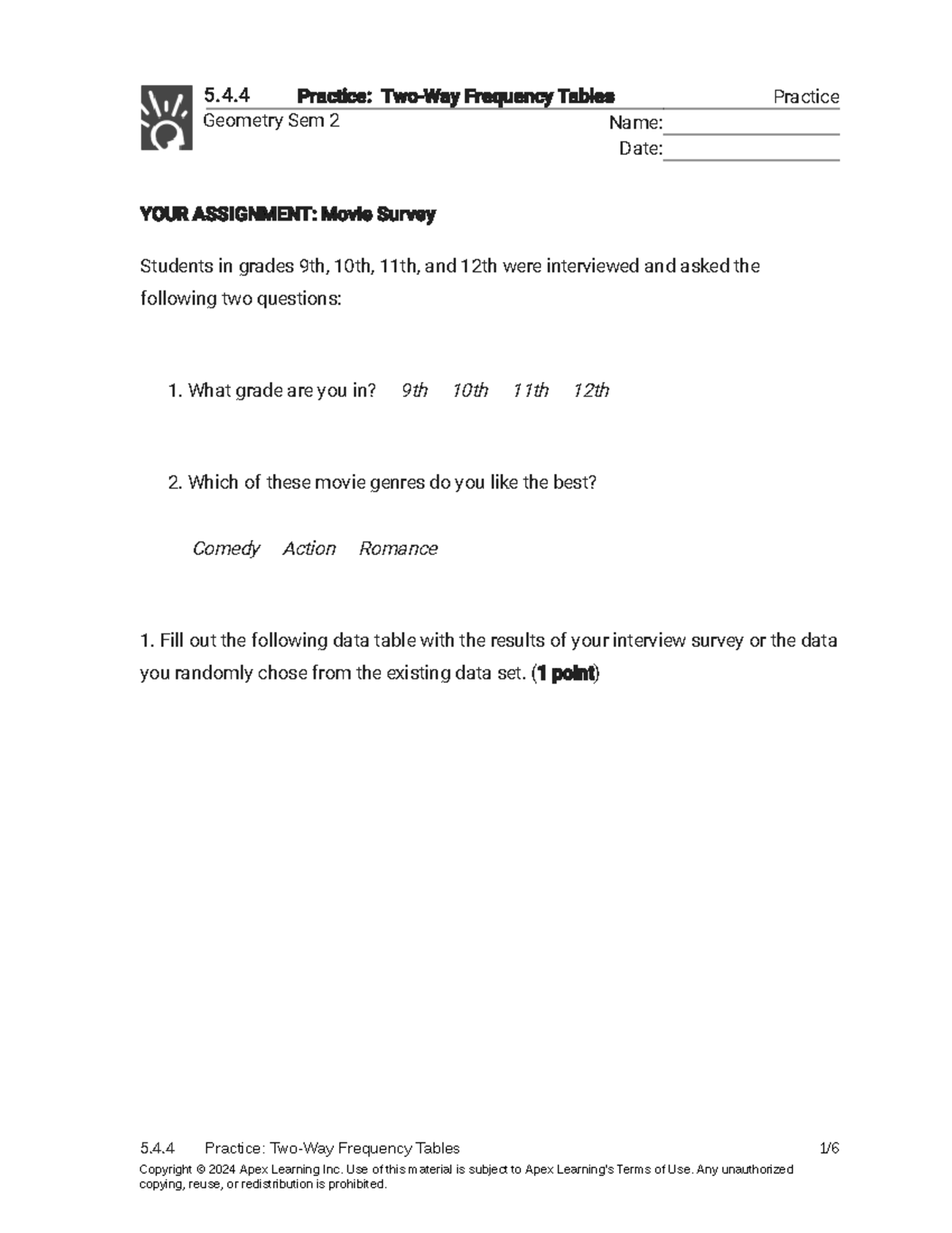 5.4.4 Practice - Two-Way Frequency Tables: Movie Survey Data Analysis ...