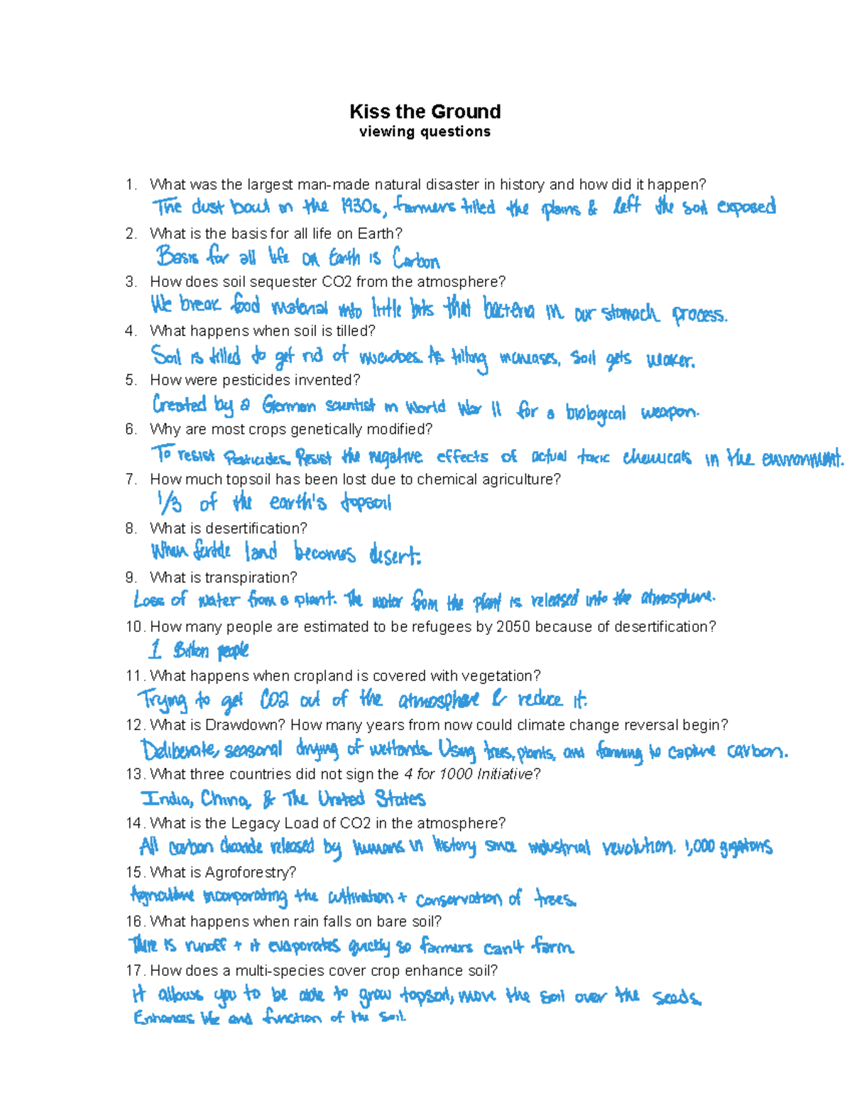 Kiss the Ground Documentary Worksheet: Essential Viewing Questions ...