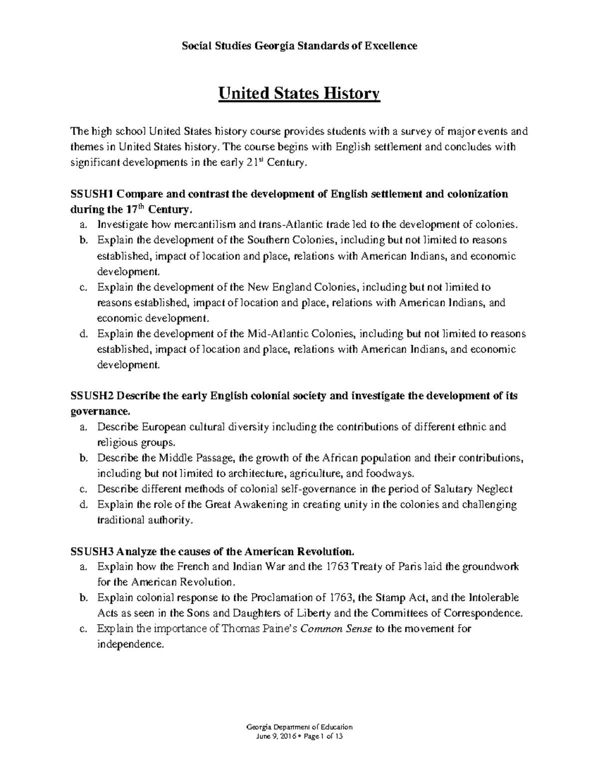 Social Studies United States History Georgia Standards - Georgia ...