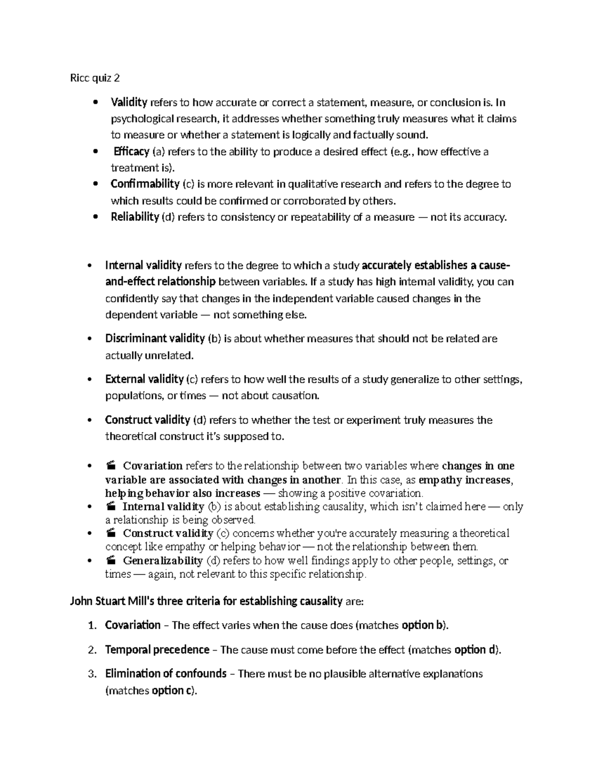 Ricc Quiz 2: Validity and Reliability in Psychological Research ...