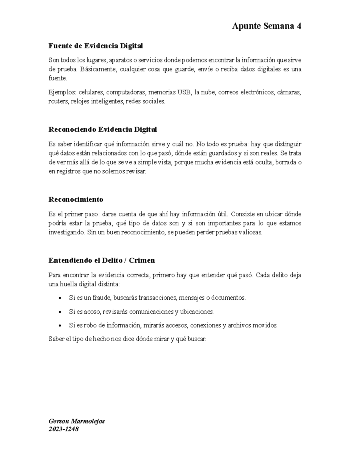 Apunte Semana 4: Fuentes y Reconocimiento de Evidencia Digital - Studocu