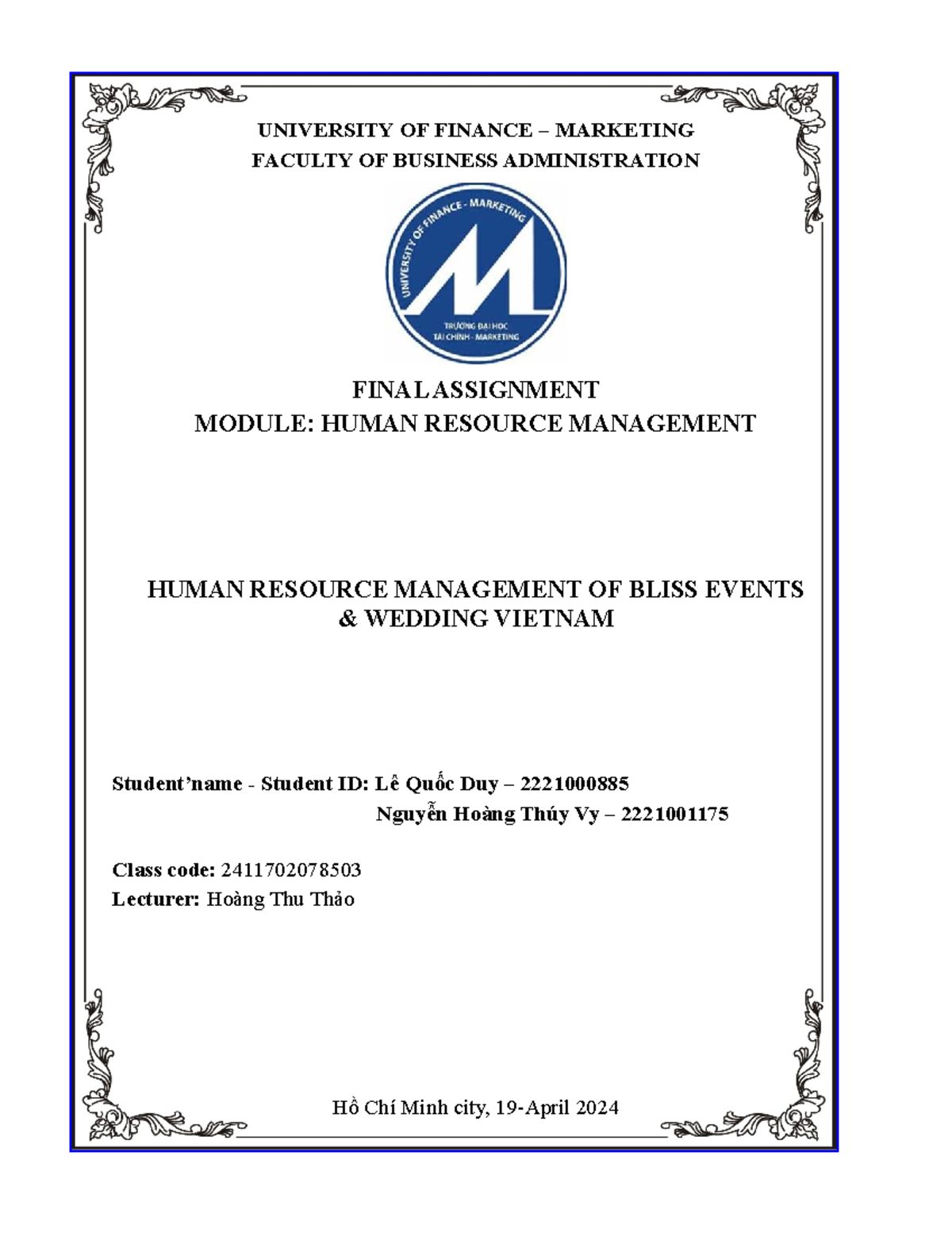 HRM Strategies for Bliss Events Wedding (241170) Final Assignment - Studocu