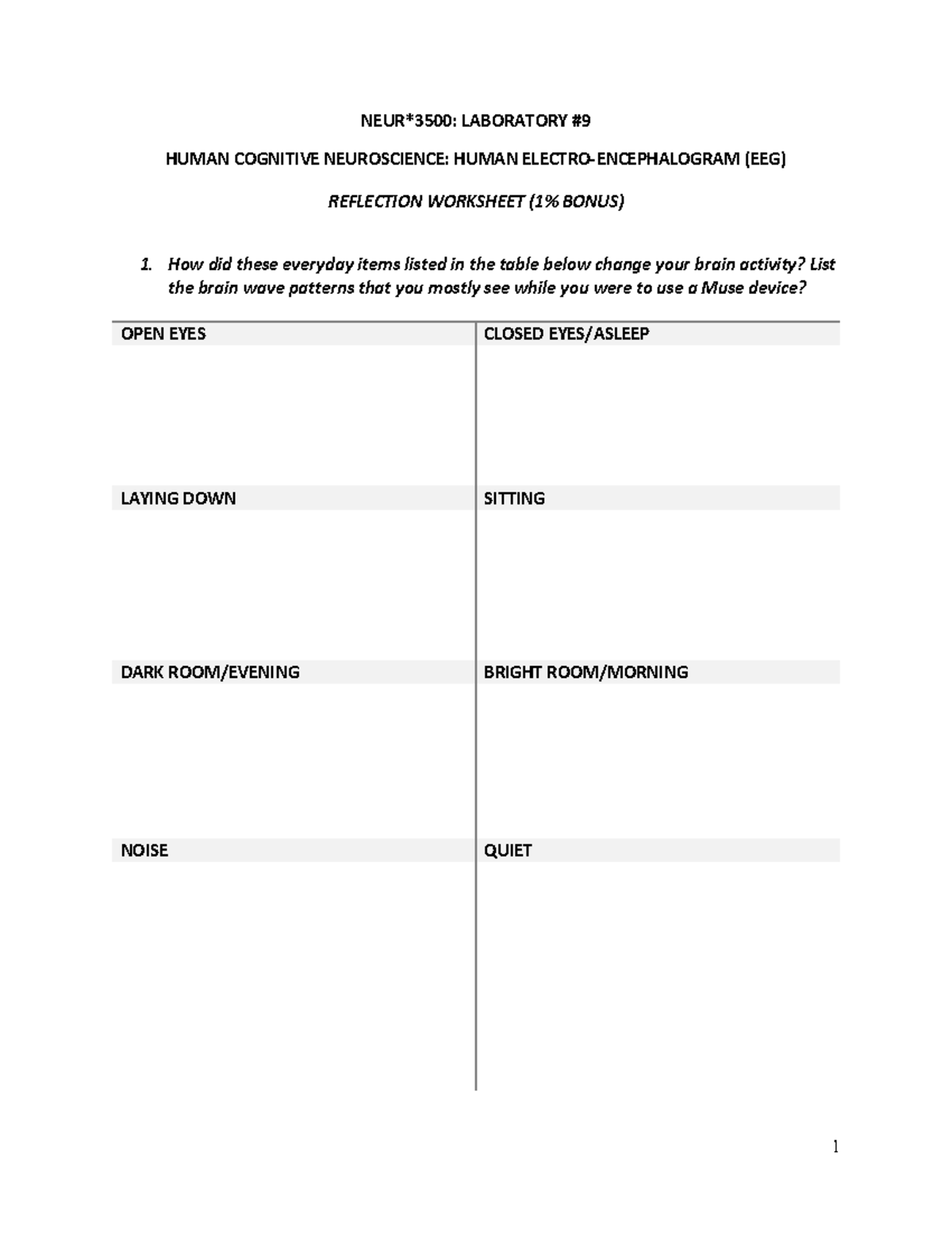 Lab 9 Bonus Worksheet - NEUR3500 - 1 NEUR*3500: LABORATORY HUMAN ...