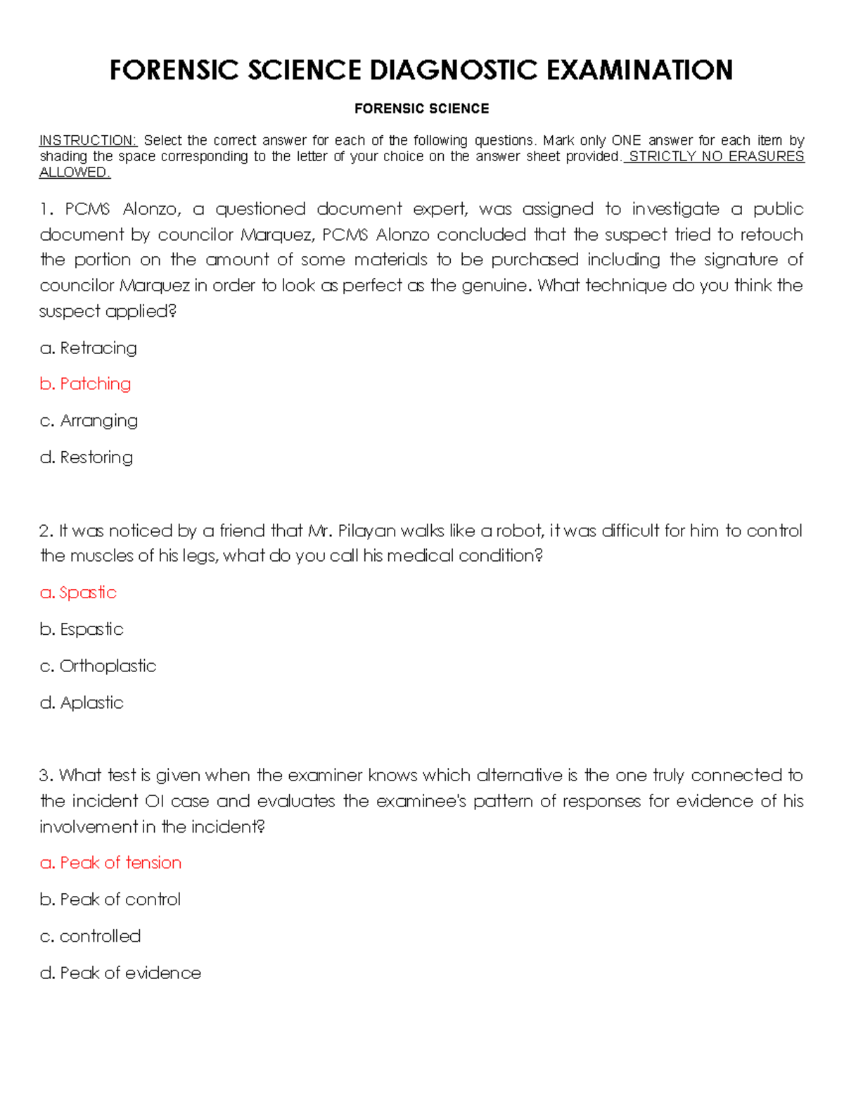 FS 2024 Final Exam: Forensic Science Diagnostic Examination Questions ...