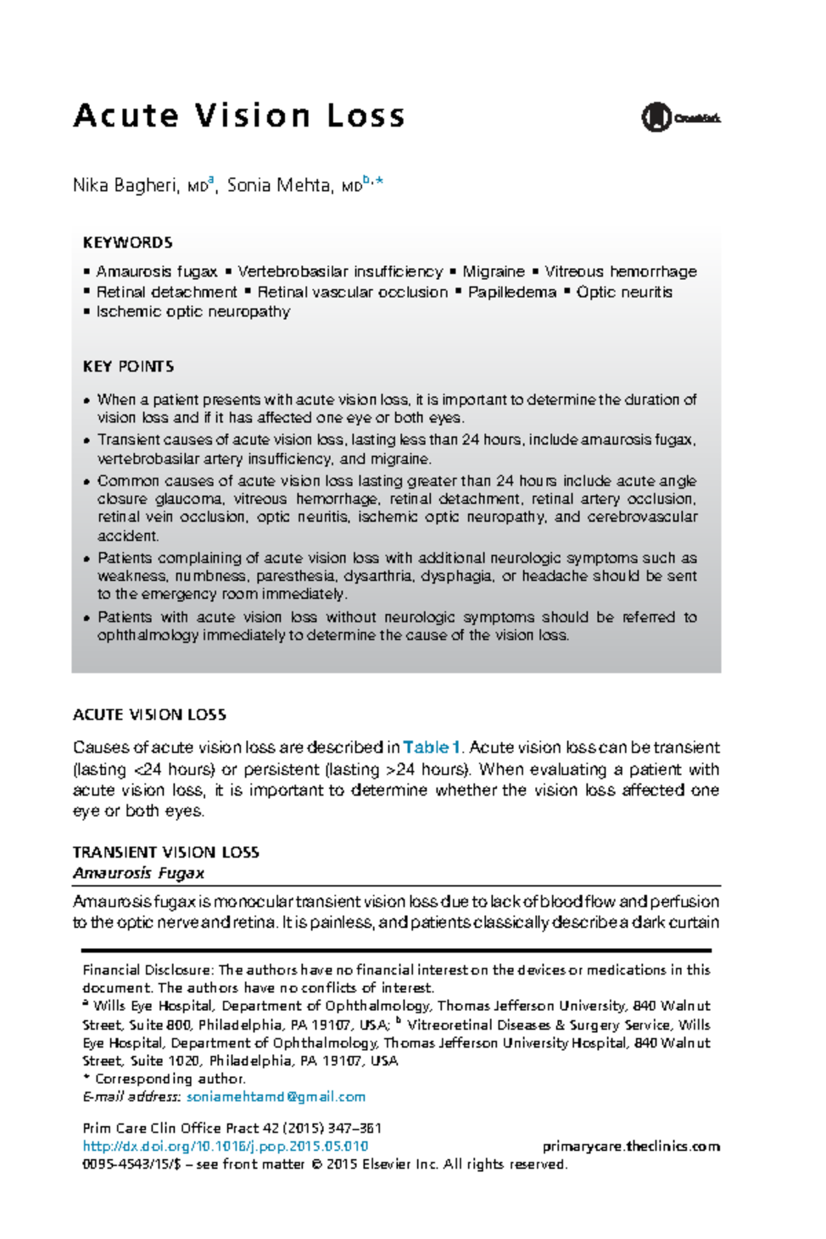 Acute Vision Loss: Causes, Evaluation, and Management Strategies - Studocu