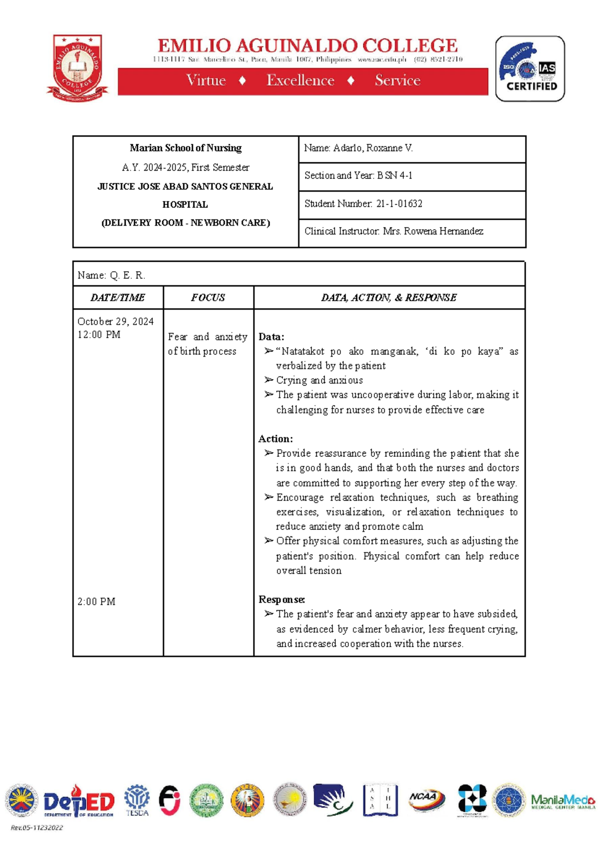 FDAR - Clinical Focus Data, Action, & Response Sample Document - Studocu