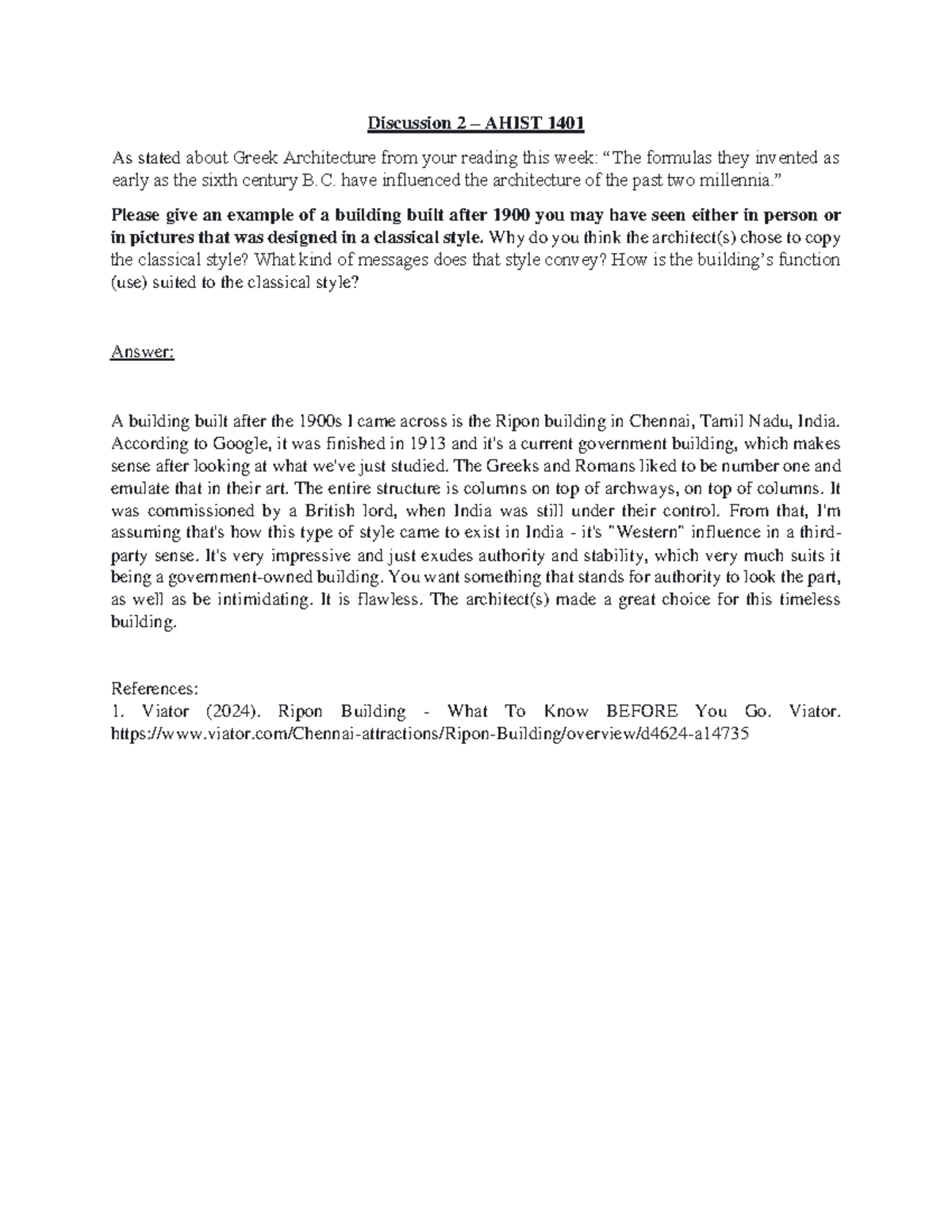 AHIST 1401 - Discussion 2: Classical Architecture Influence Examined ...