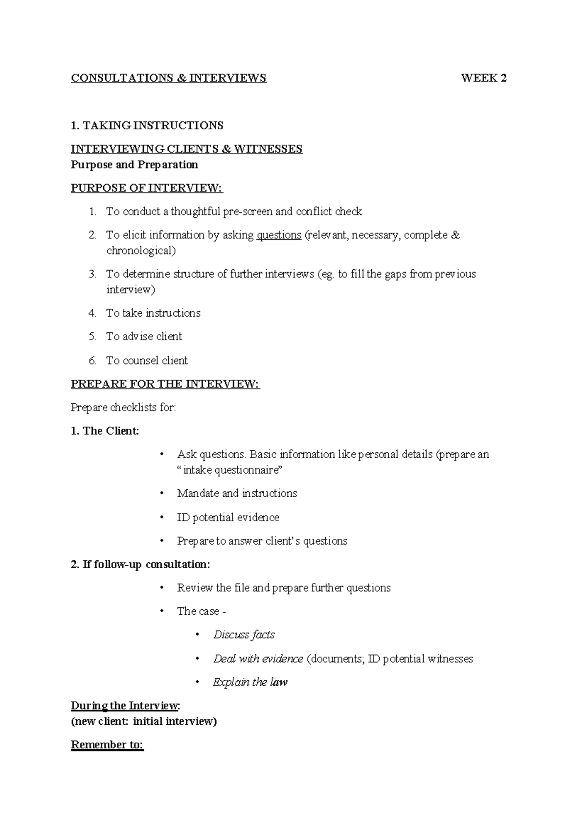Consultations & Interviews - PT 1 - Week 2: Client Interview Techniques ...