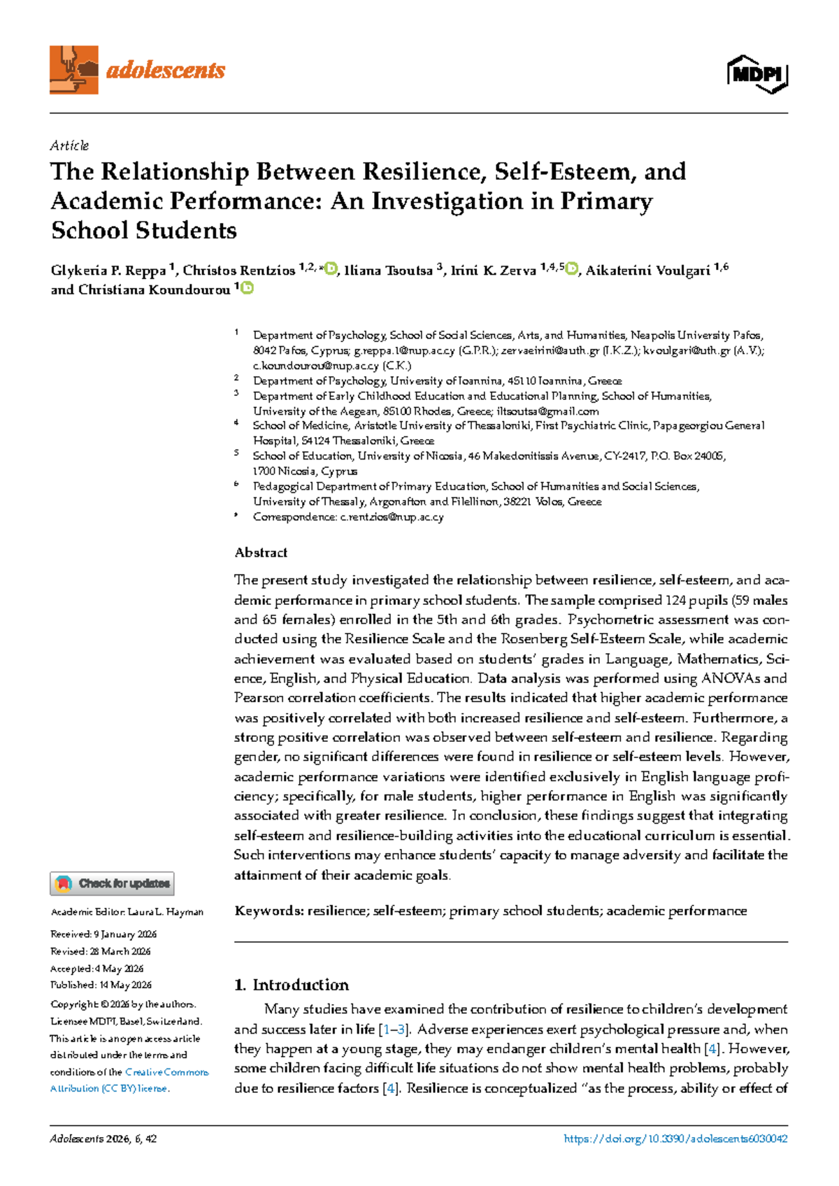 Resilience and Academic Performance in Primary School Students: A Study ...