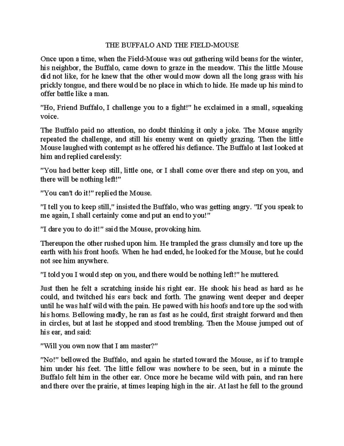 The Buffalo and the Field Mouse: A Fable of Strength and Wit - Studocu