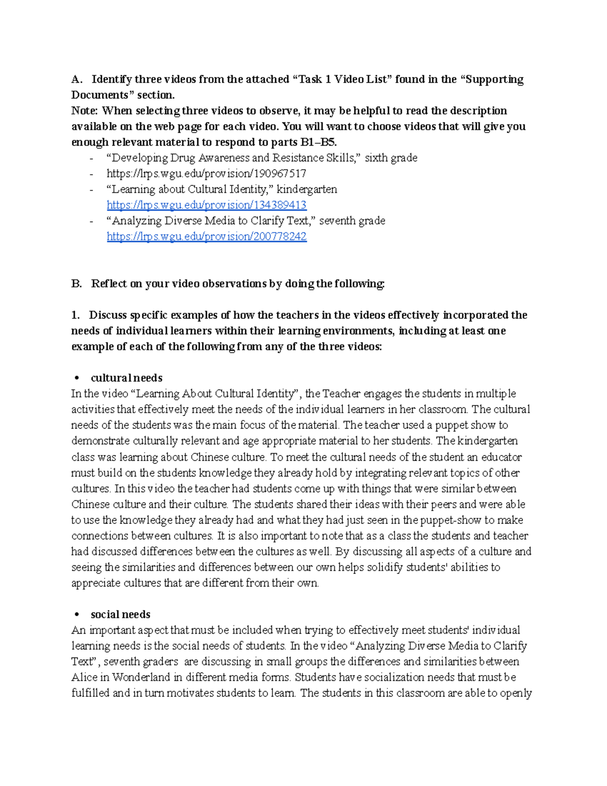 DJM4 Task 1: Video Observation on Cultural, Social, and Emotional Needs ...